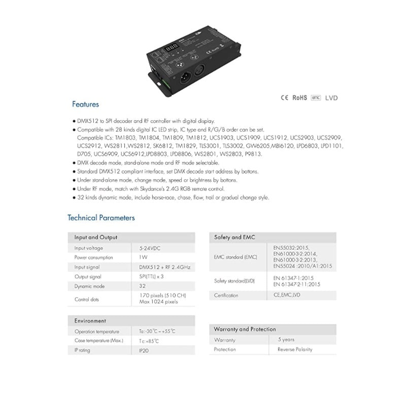Novabright Dsa 1024 Pixel Spi To Dmx Decoder 5 24v With Rf Controller